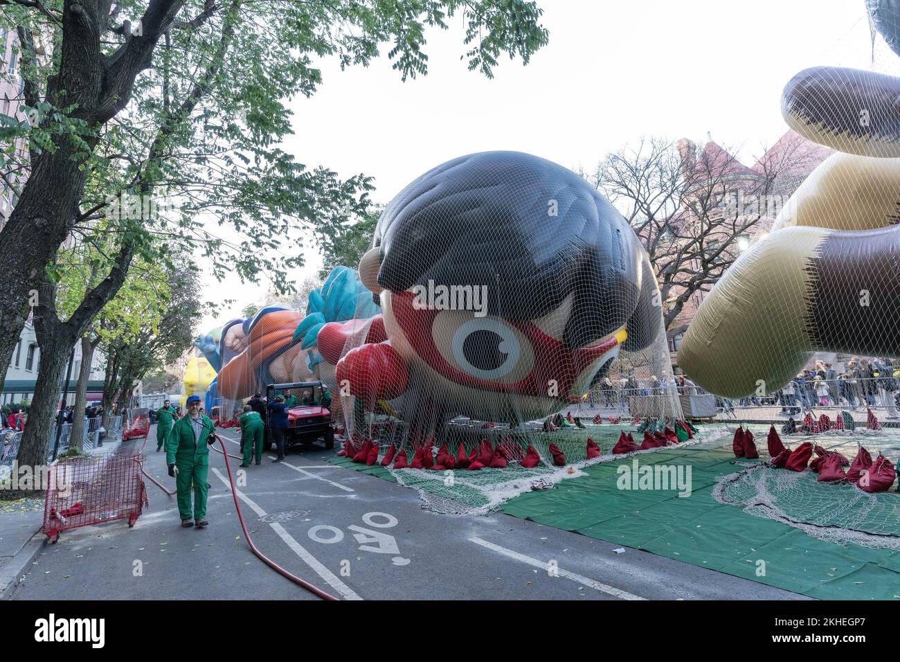 Balloons inflated for 96th Macy's Thanksgiving Day Parade on 77th ...
