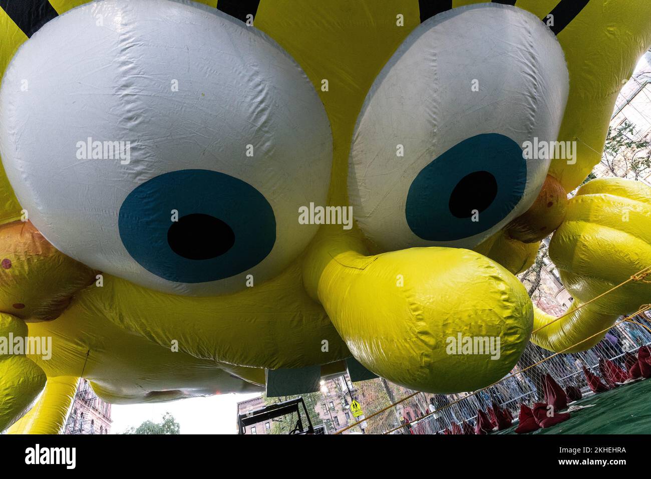 The Sponge Bob Square Pants balloon inflated for 96th Macy's ...