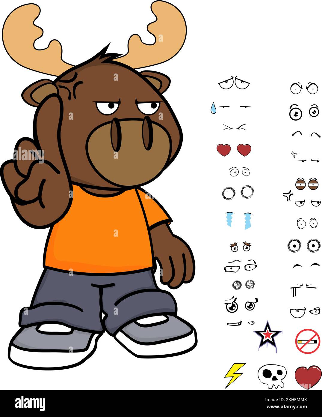 angry moose kid character cartoon expressions set in vector format ...