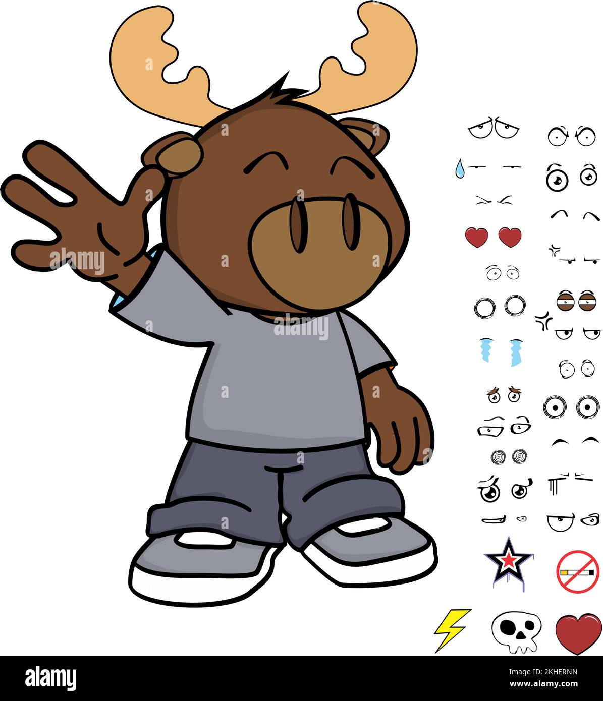 happy moose kid character cartoon expressions set in vector format ...