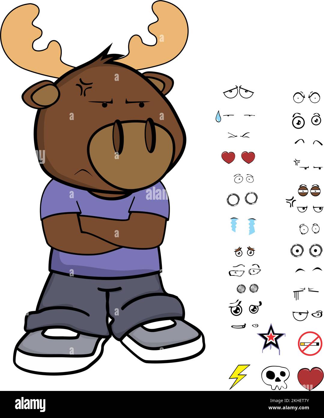 grumpy moose kid character cartoon expressions set in vector format ...
