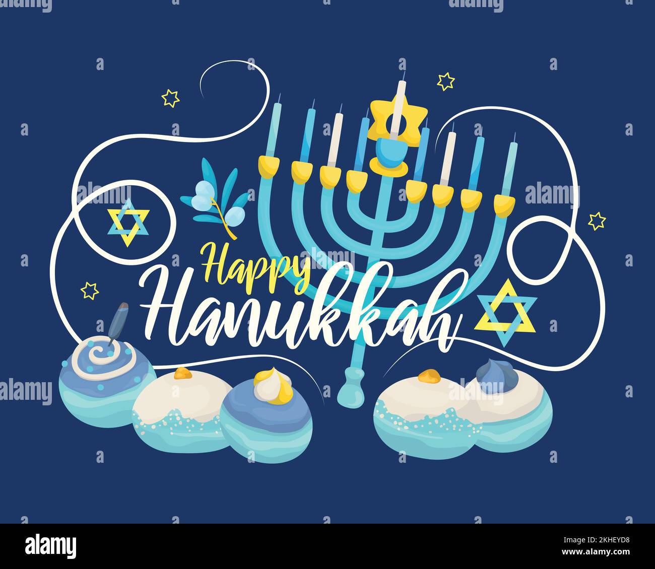 Happy Hanukkah greeting card or postcard, designed with lettering and ...