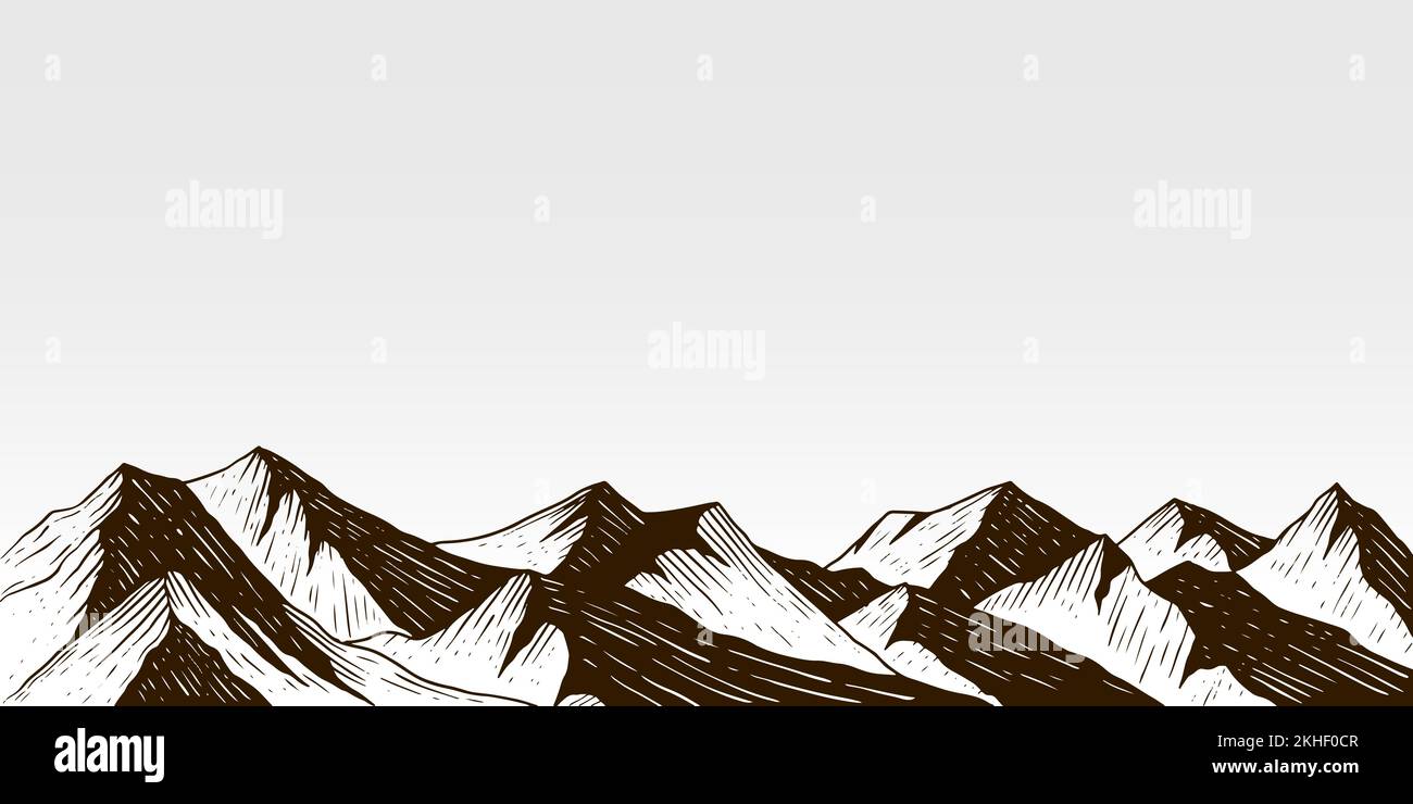 hand drawn landscape mountains background design with copyspace Stock ...