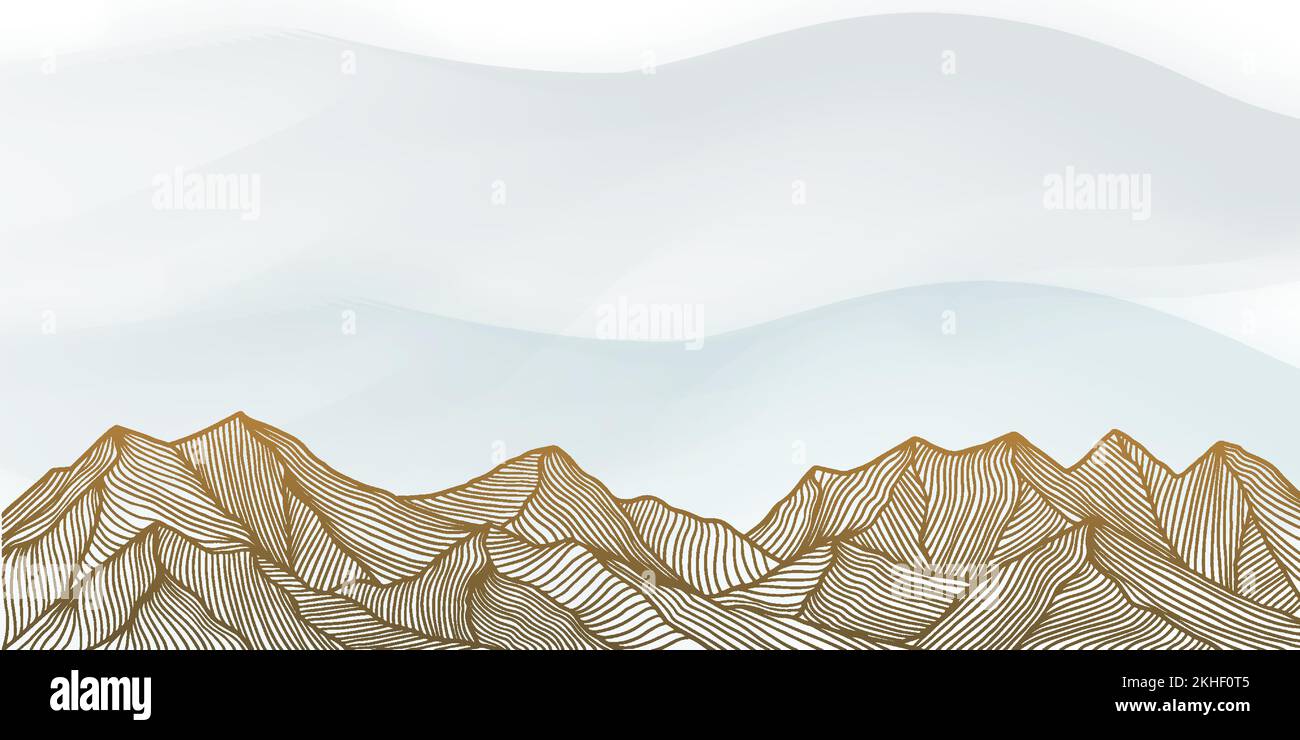 gradient abstract golden mountains landscape background design in line ...