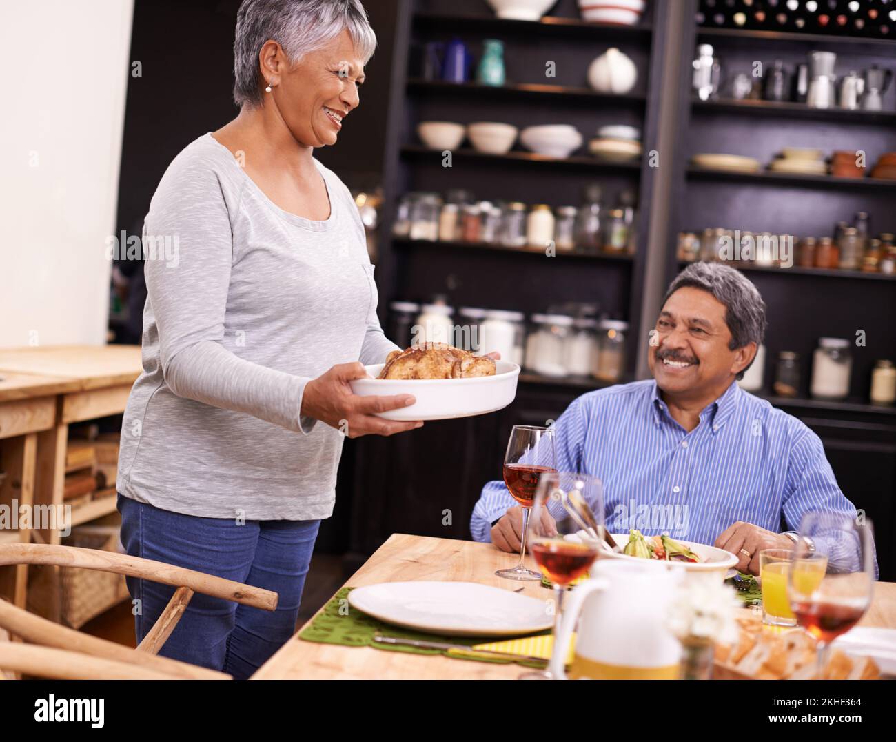 The moment everyone was waiting for. A happy family eating dinner at ...