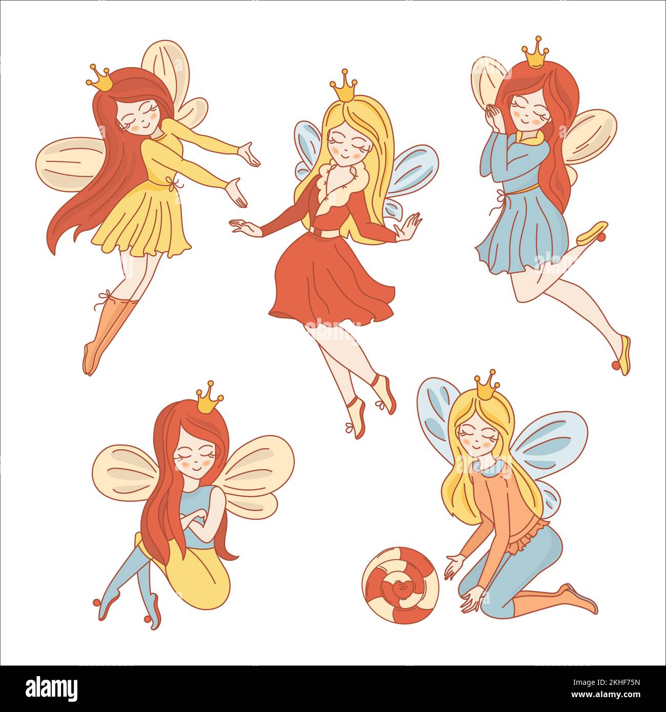 FAIRY CHARACTERS Cartoon Princess Girl Vector Illustration Set For ...