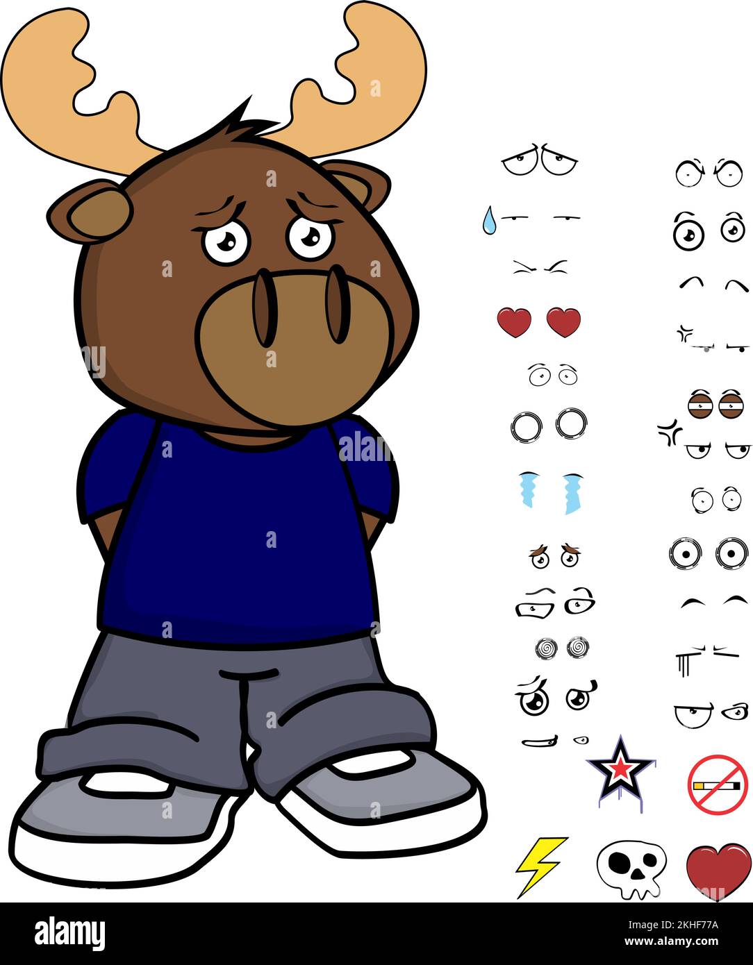 sad moose kid character cartoon expressions set in vector format Stock ...