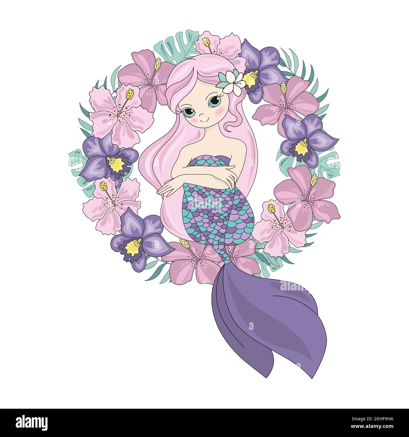 FAIRY QUEEN Mermaid Princess Cartoon Tropical Summer Flower Wreath ...