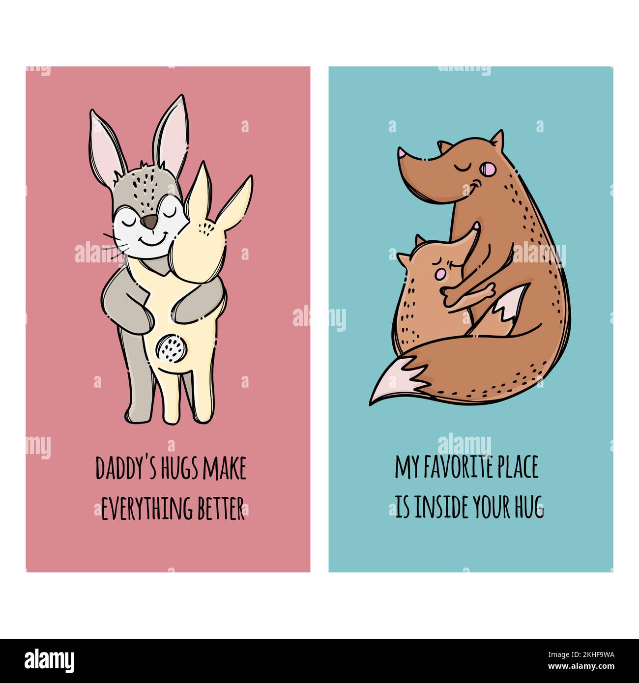 FATHERS DAY BANNERS Fathers Hare And Fox Hugs And Kiss His Children ...