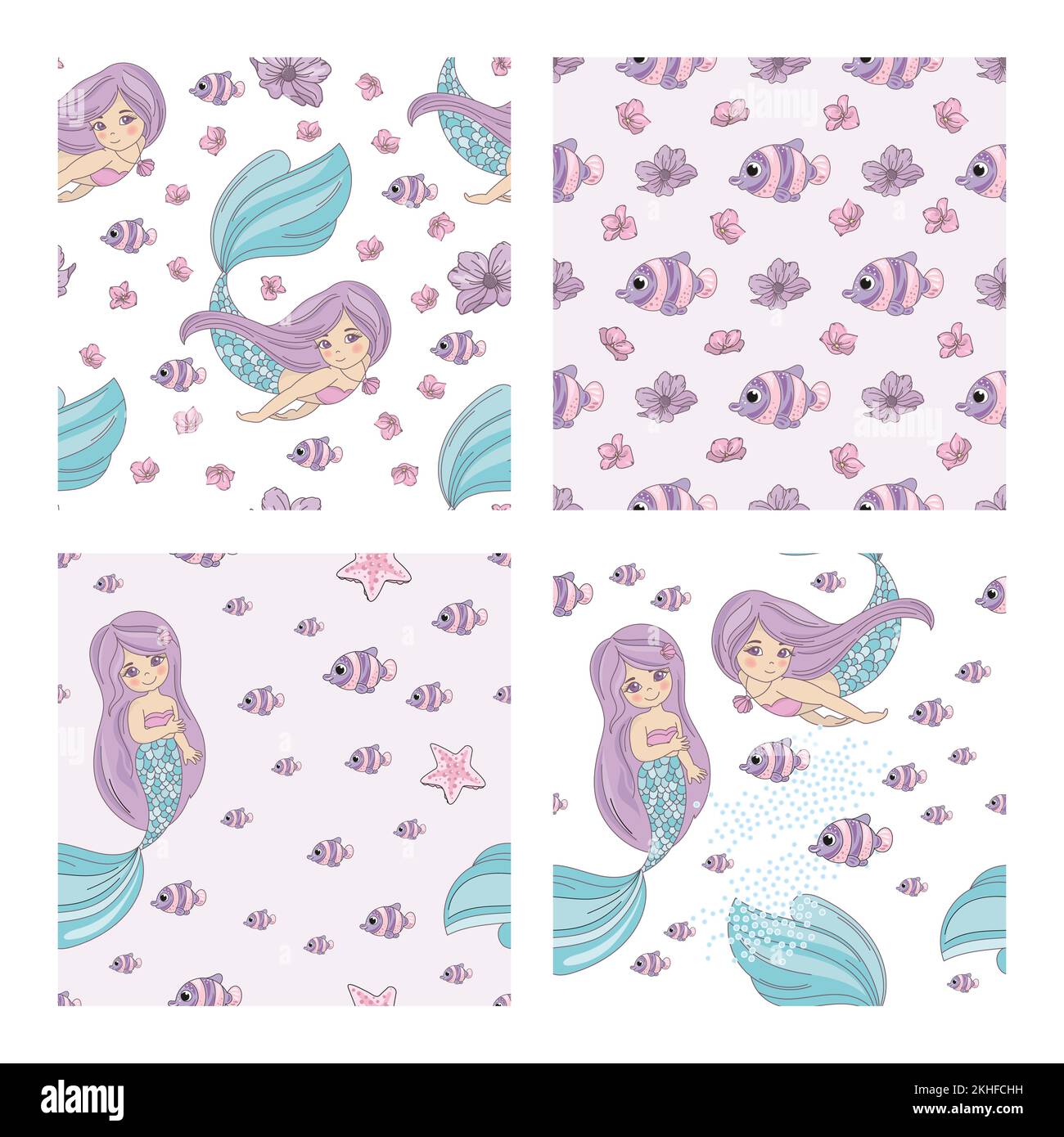 FISH MERMAID Underwater Travel Tropical Sea Ocean Summer Seamless ...