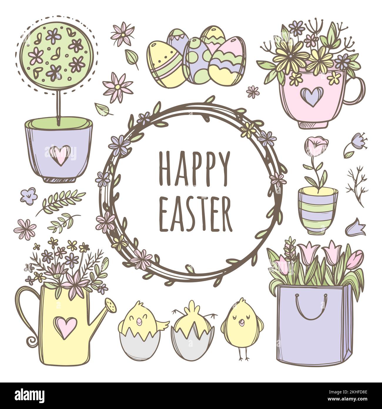 FLORAL EASTER Clip Art Collection With Funny Chickens Chicks And ...
