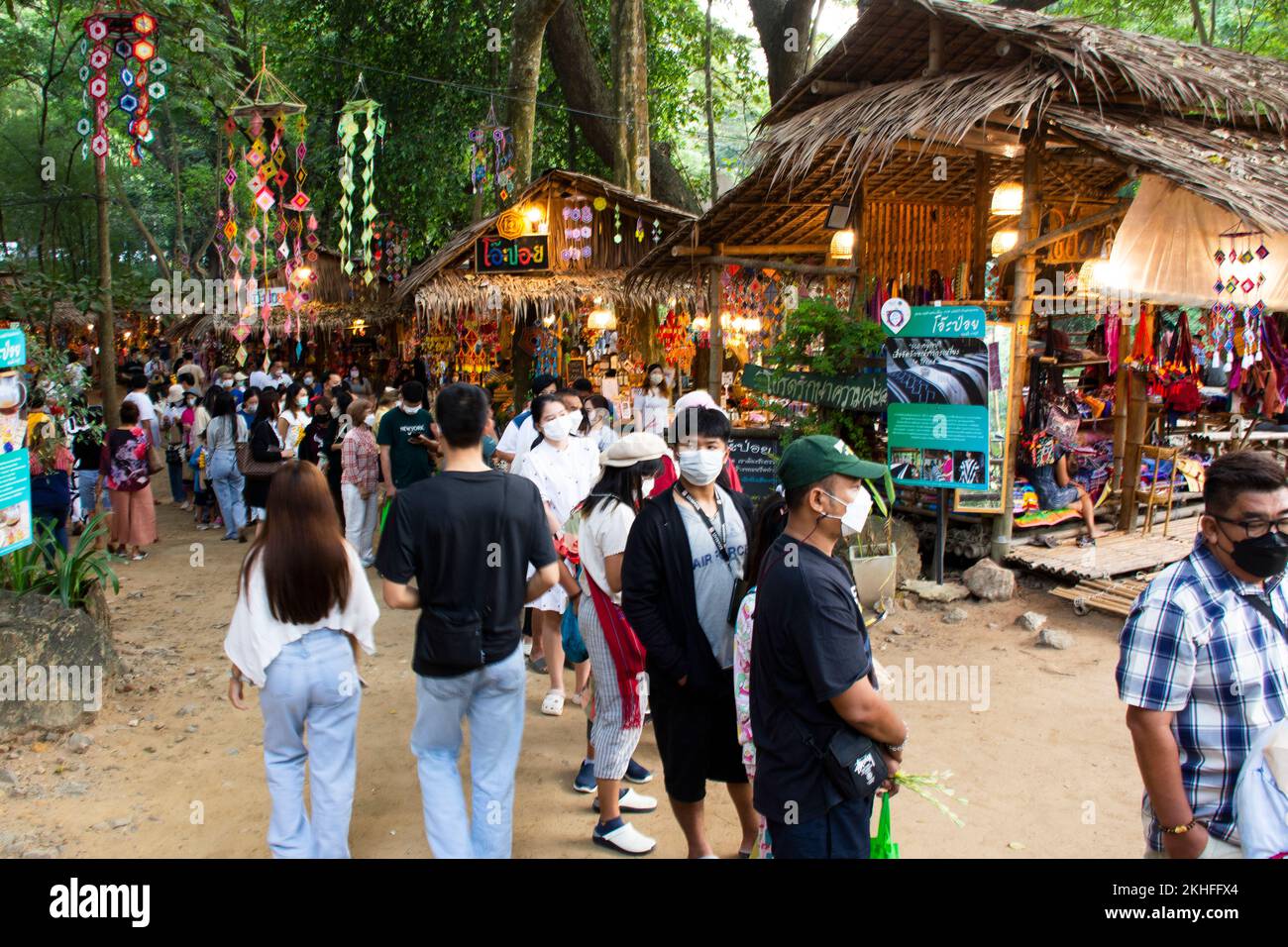 Thai people foreign travelers travel visit waiting join tradition merit ...