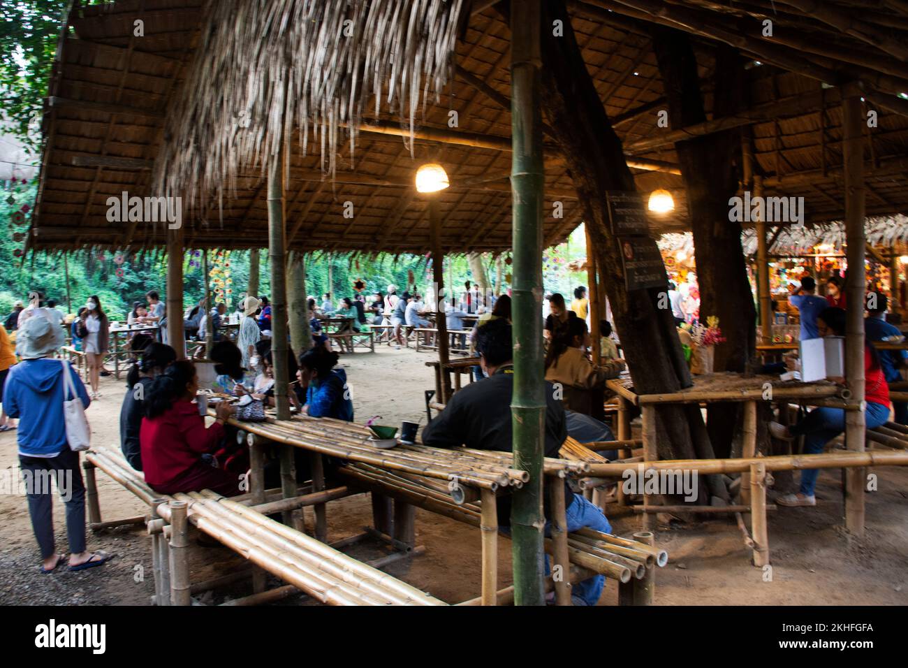 Thai people and foreign travelers travel visit eat drink and shopping ...