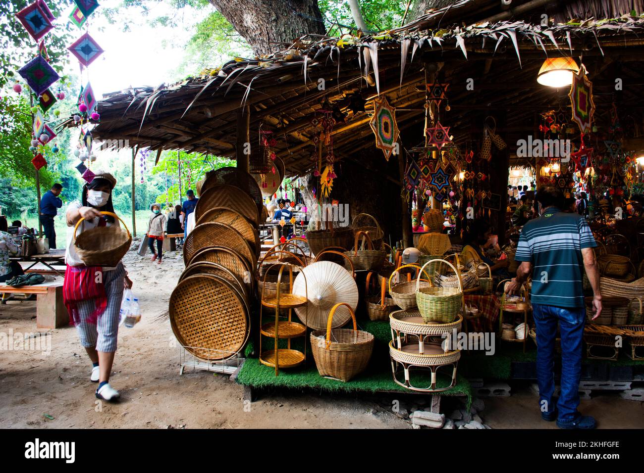 Thai people and foreign travelers travel visit eat drink and shopping ...