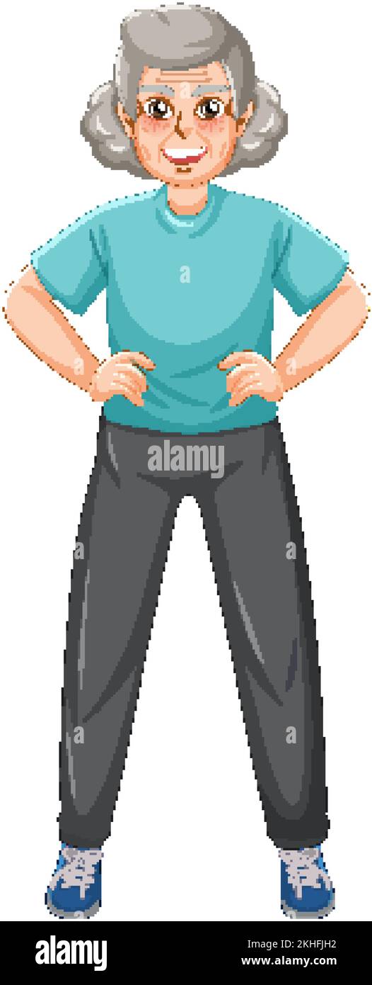 Female senior cartoon character exercising illustration Stock Vector ...