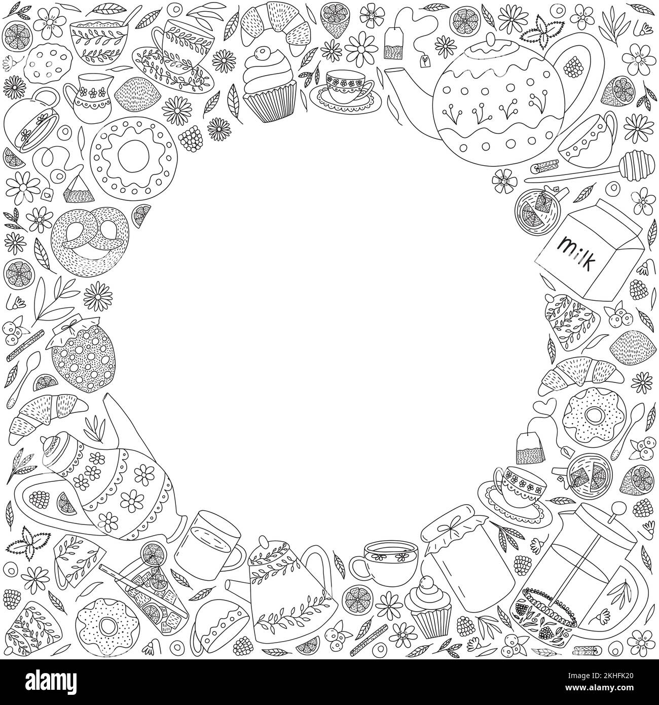 Hand drawn black and white tea frame Stock Vector Image & Art - Alamy