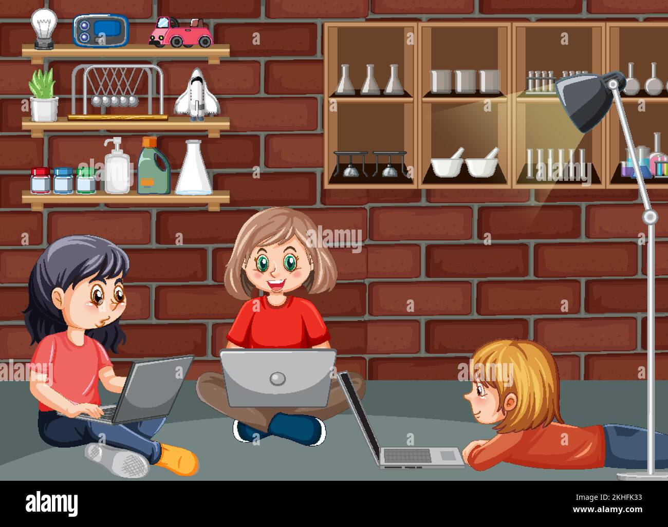 Children using technology devices at home illustration Stock Vector ...