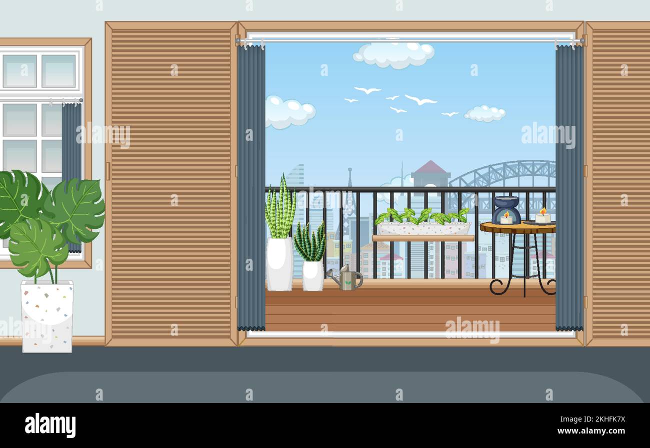Interior of balcony scene template illustration Stock Vector Image ...