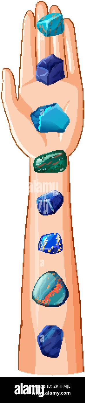 Healing crystals or gemstones on human arm illustration Stock Vector ...