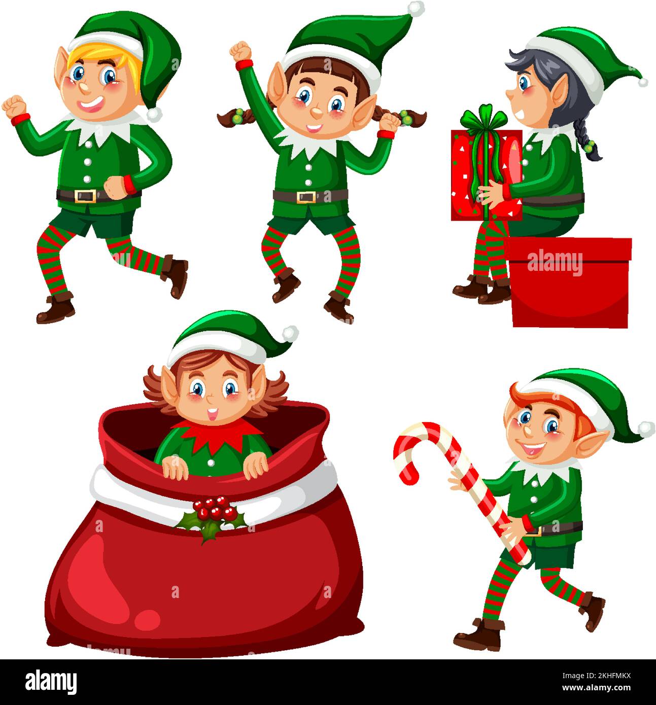 Christmas Elf cartoon character set illustration Stock Vector Image ...