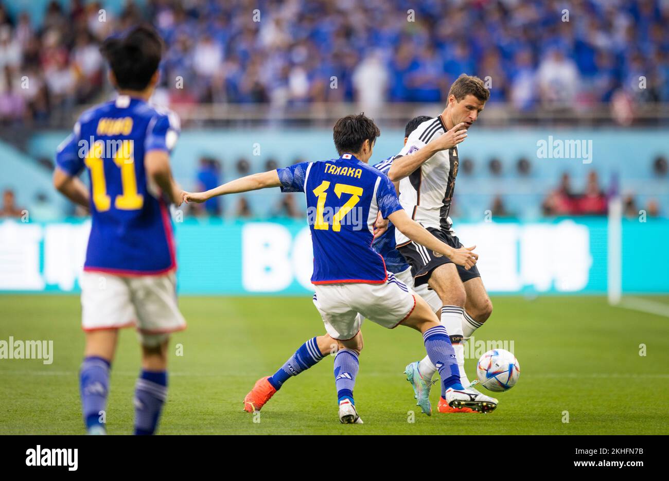 Doha, Qatar. 23rd Nov, 2022. Thomas Müller (Deutschland), Ao Tanaka ...