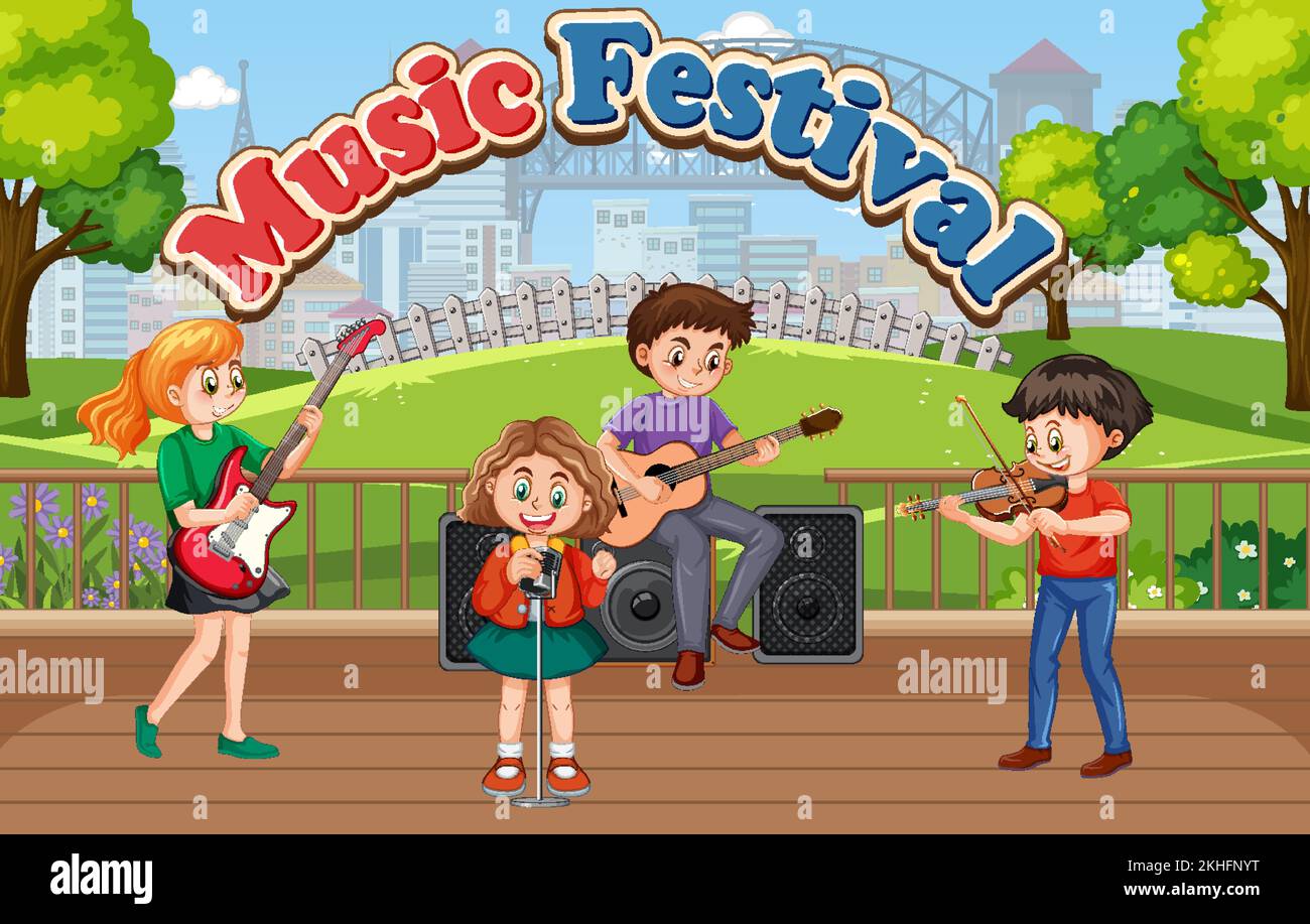 Kids music band at park illustration Stock Vector Image & Art - Alamy