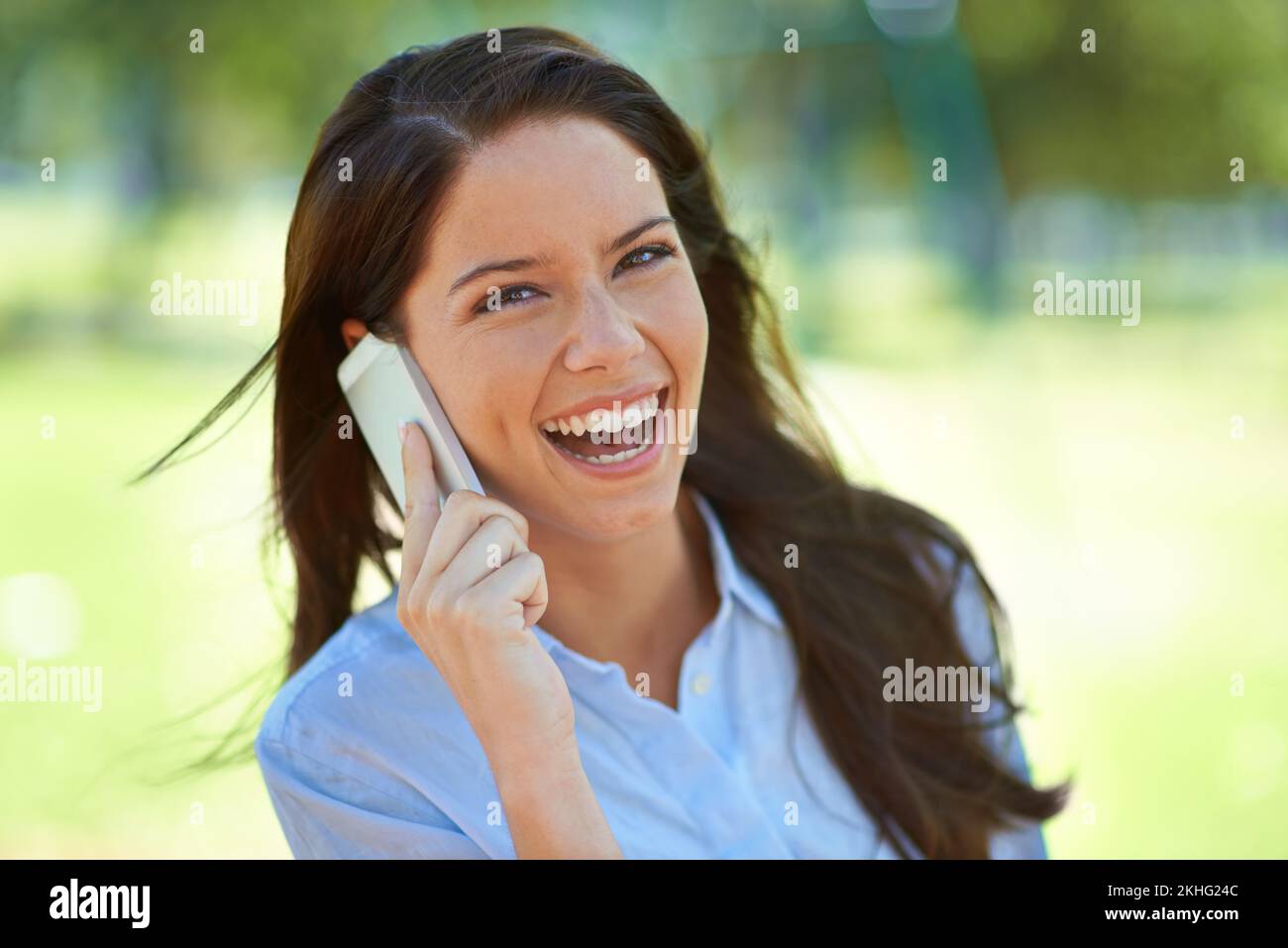 Laughter is the best medicine. Portrait of a beautiful young woman laughing while talking on the ...