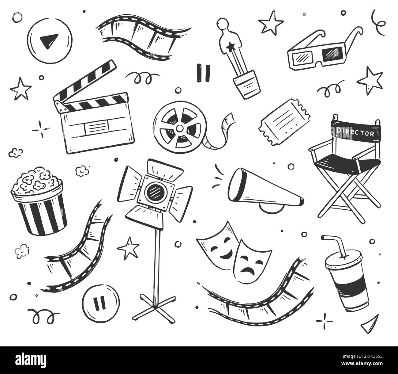 Movie, cinema doodle icon illustration. Doodle hand drawn sketch style ...