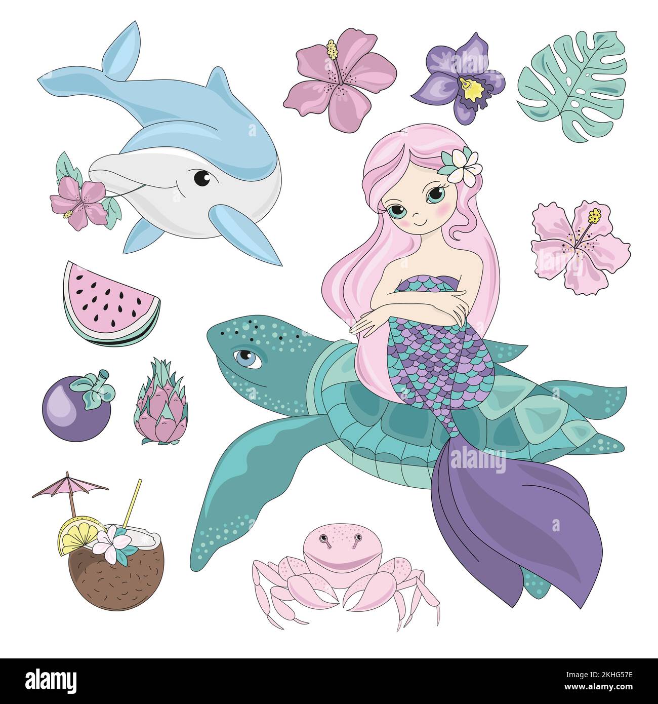 FLYING MERMAID Princess Girl Sea Animals Underwater Cartoon Ocean ...