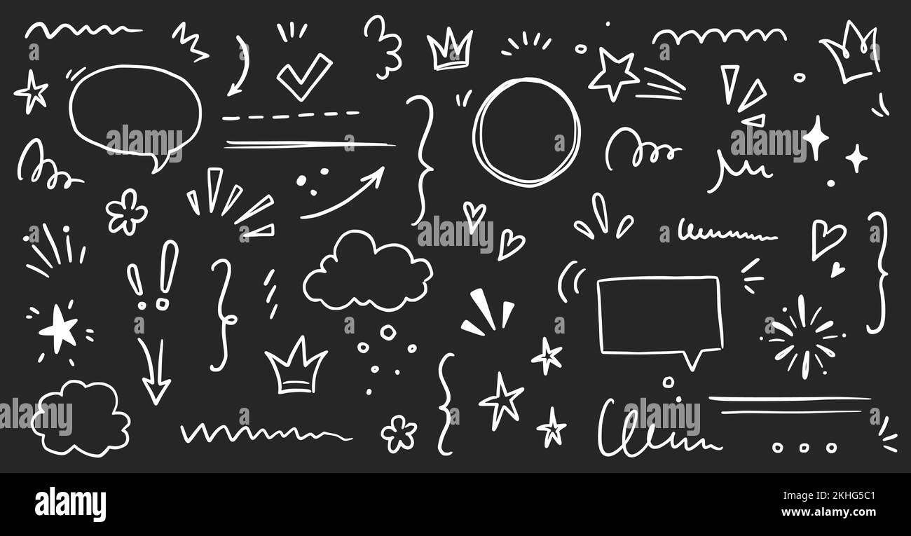 Sketch underline, emphasis, arrow shape set chalkboard. Hand drawn ...