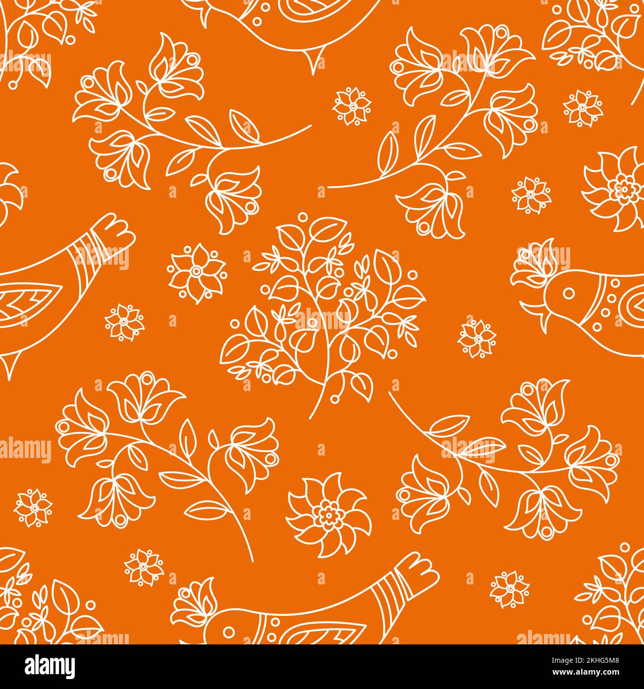 FOLK ORANGE Bird Ethnic Doodle Decor Vector Illustration Seamless ...