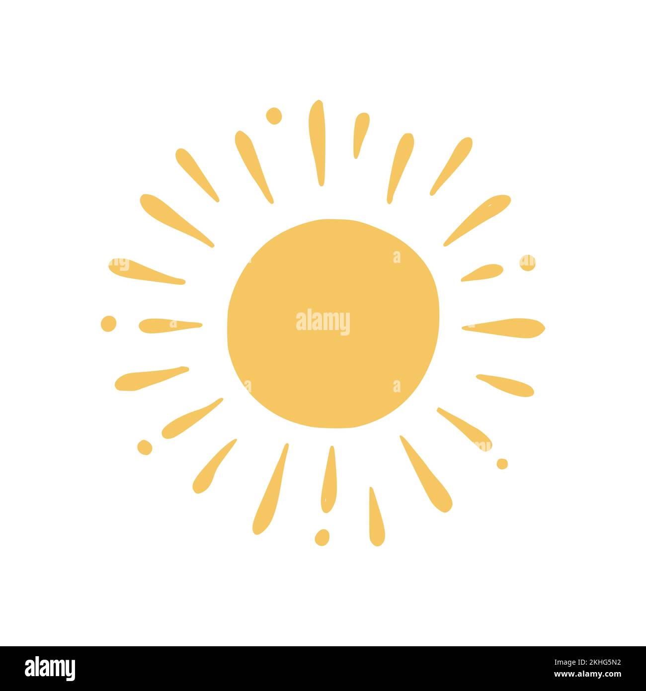 Doodle sun sketch illustration. Hand drawn cute orange sunshine ...