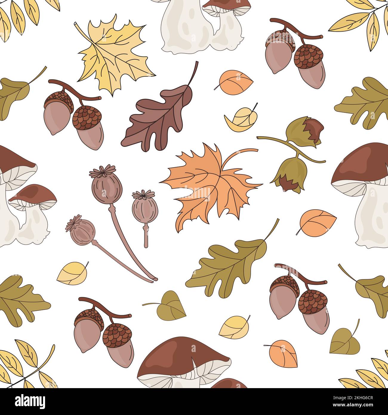 FOREST LANDSCAPE Nature Autumn Fall Floral Season Seamless Pattern ...