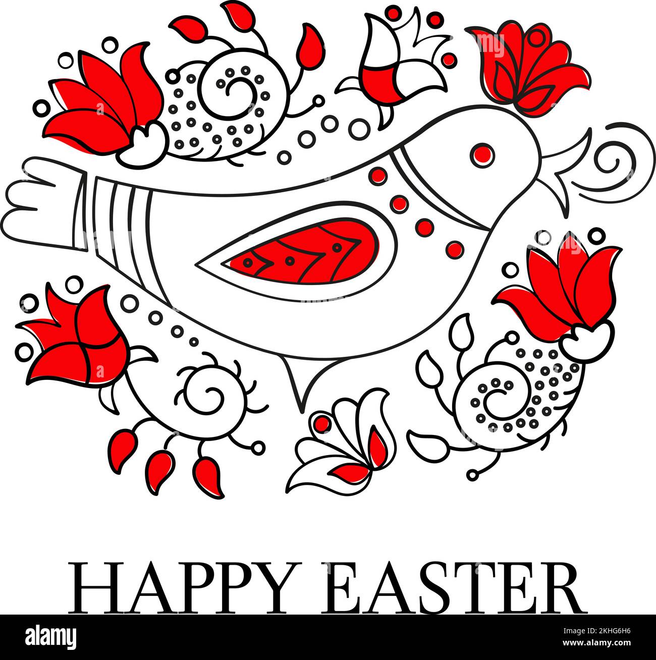 FOLK EASTER Ethnic Doodle Bird Ornament Spring Holiday Cartoon Hand ...