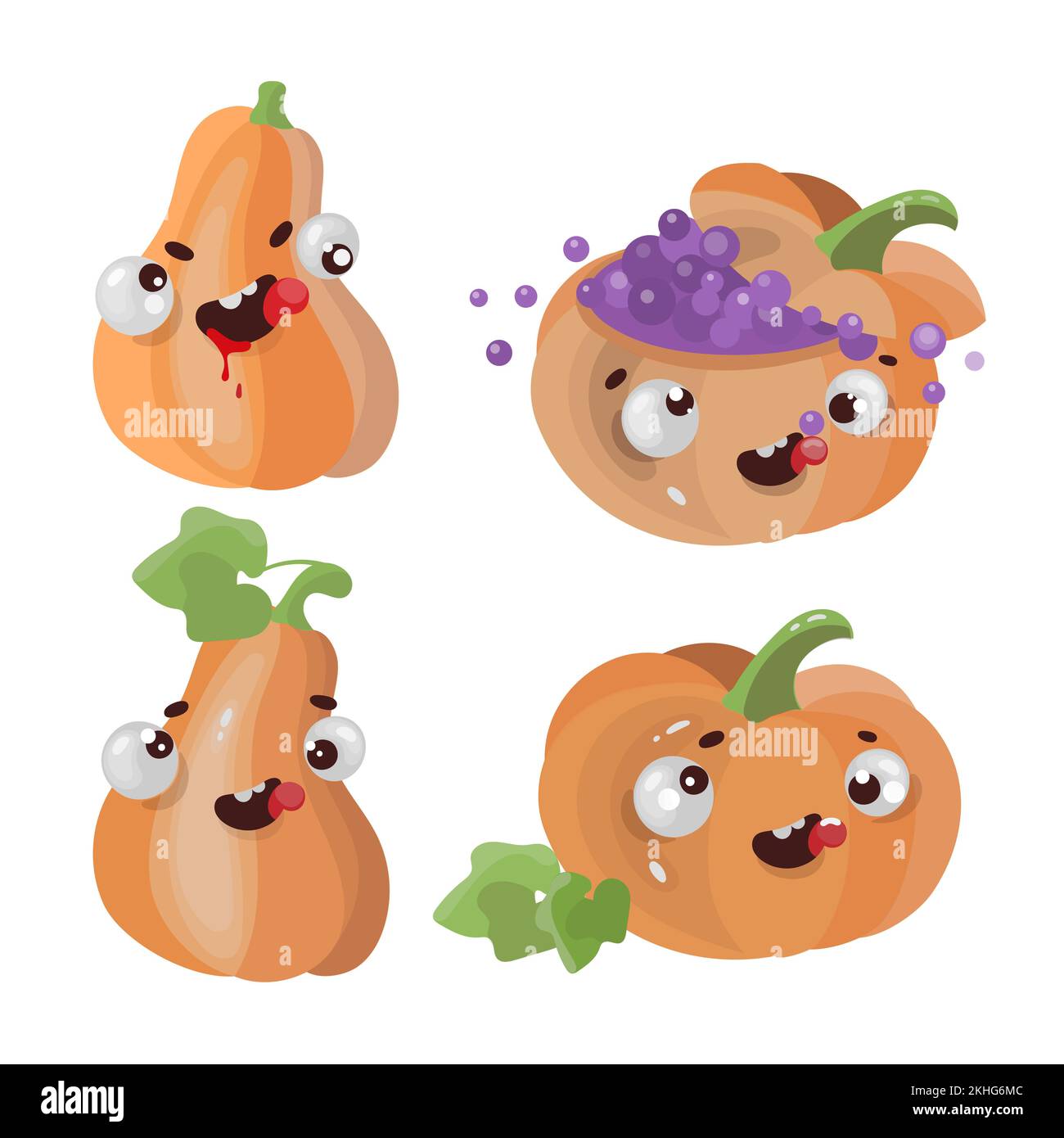 FOUR PUMPKINS Halloween Mystic Holiday Cartoon Hand Drawn Flat Design ...