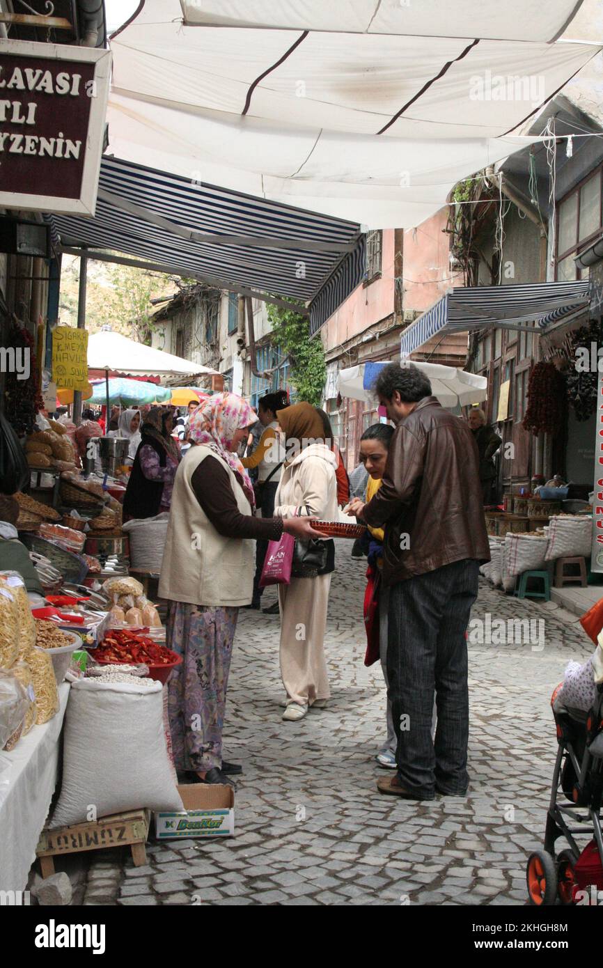 Street scene, main shopping street, Beypazari, Turkey . Traditional ...