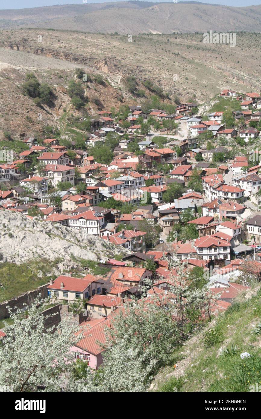 Modern section of town with surrounding hills and valleys. Beypazari ...