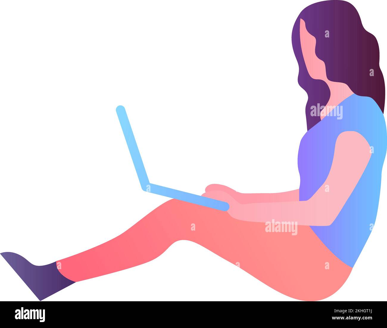 Woman working laptop flat vector icon. Girl sitting with compute on ...