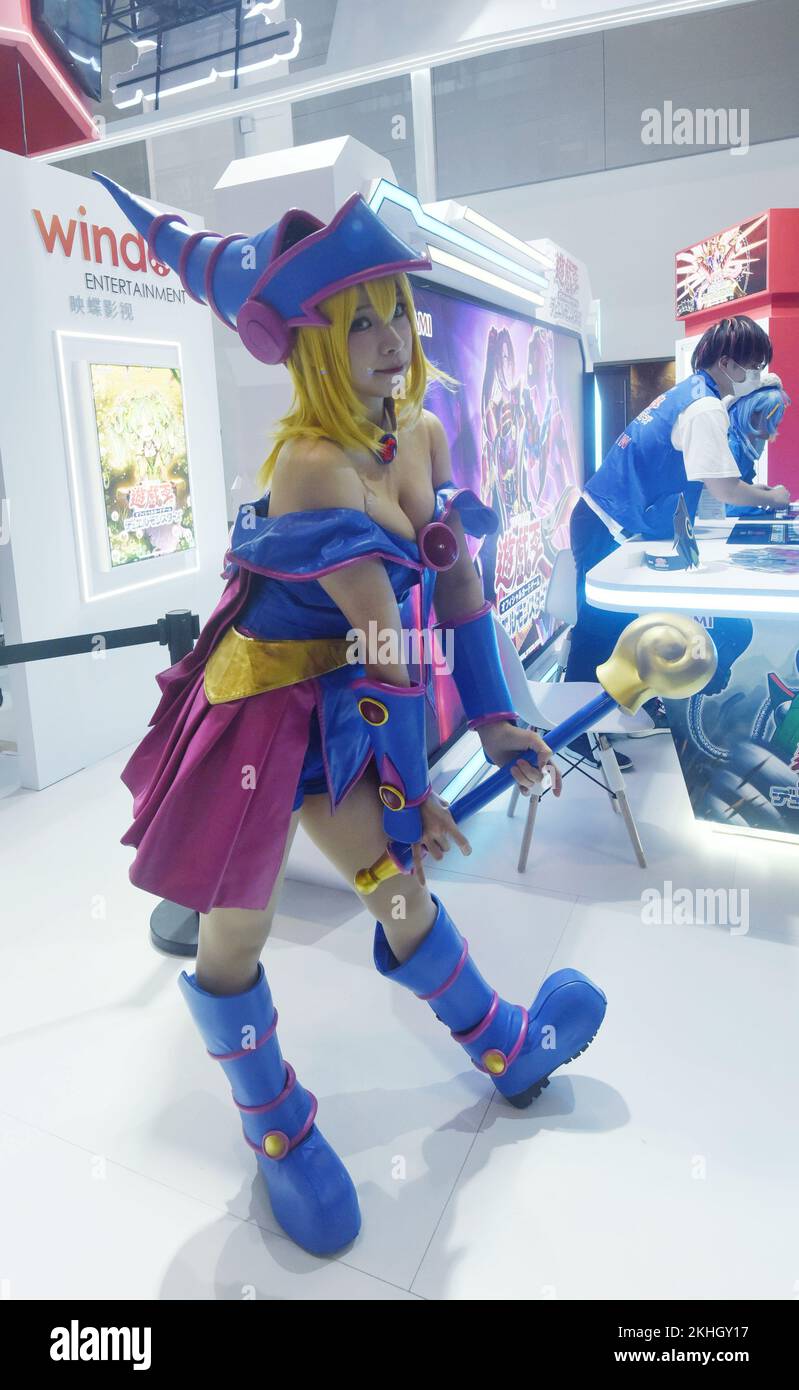 HANGZHOU, CHINA - NOVEMBER 24, 2022 - A cosplay actor interacts with a ...