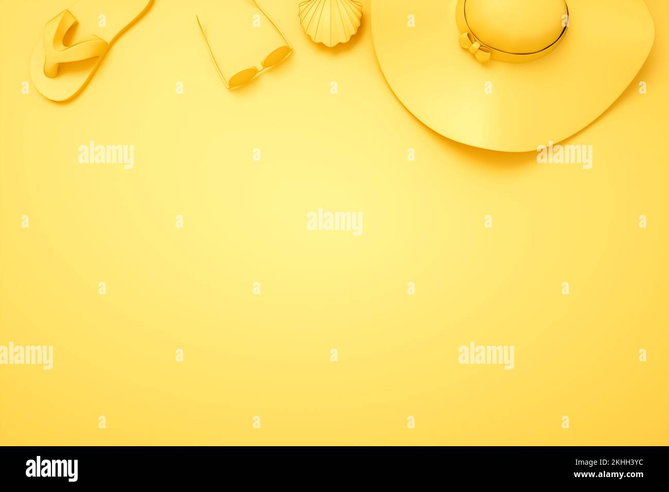 A yellow summer objects with copyspace in yellow background Stock Photo ...