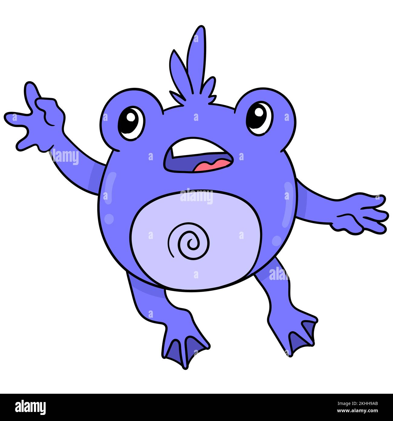 A doodle icon drawing of a cute purple frog monster dancing Stock ...