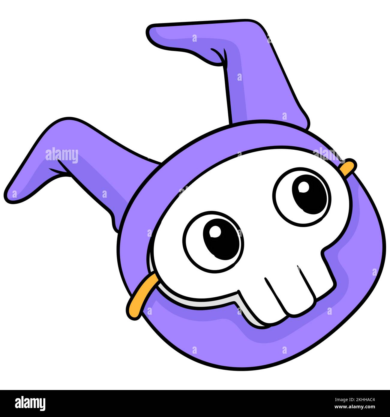 A doodle icon drawing of a cartoon masked monster with happy smiling ...