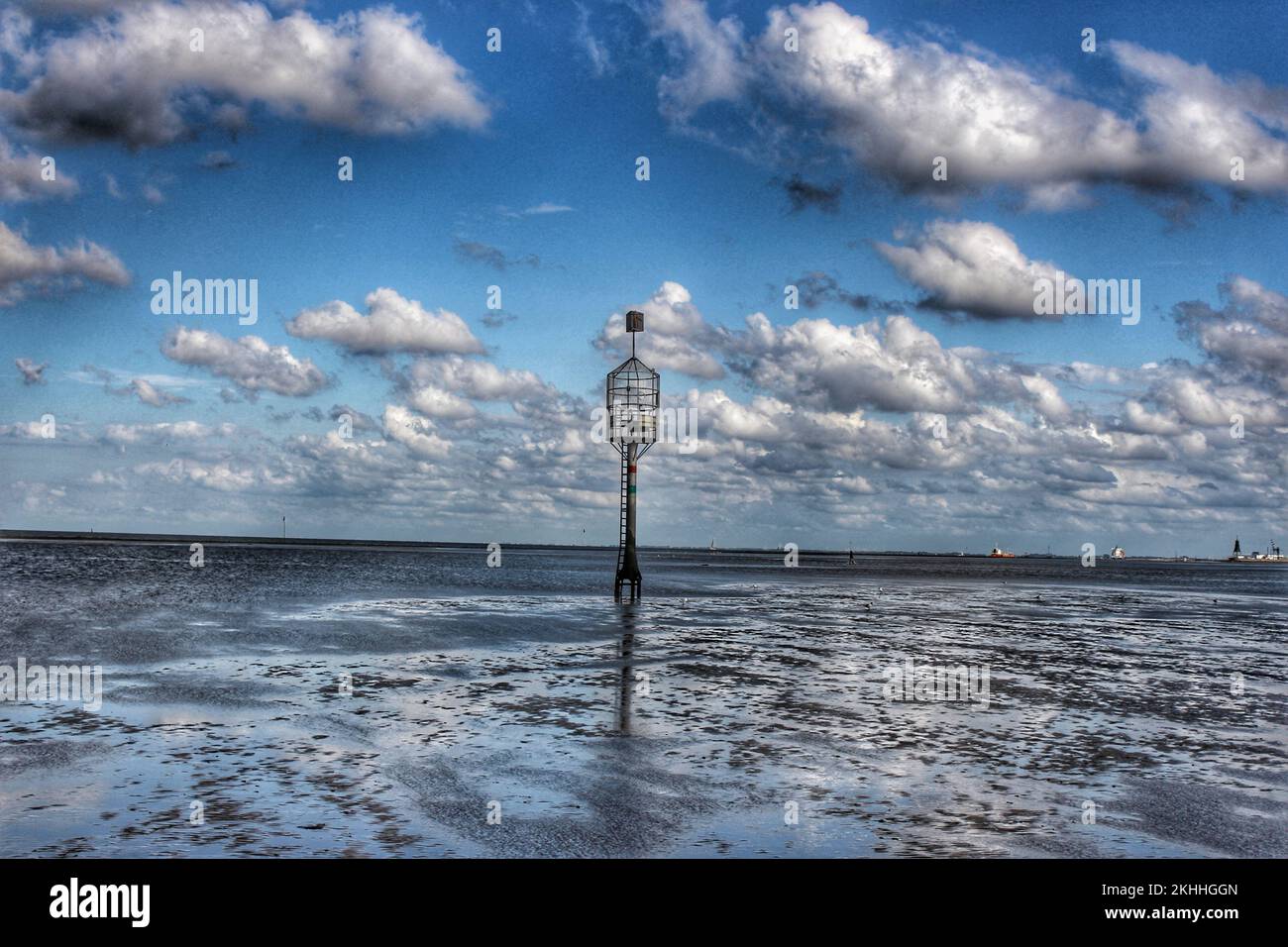 cuxhaven rescue tower in the wadden sea on a beautiful sunny day at low ...