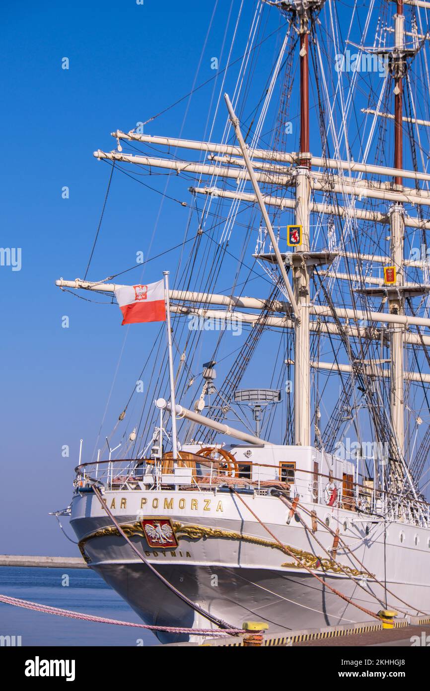 Gdynia Poland May 2022 Flag of Poland waving on flag pole of ship ...