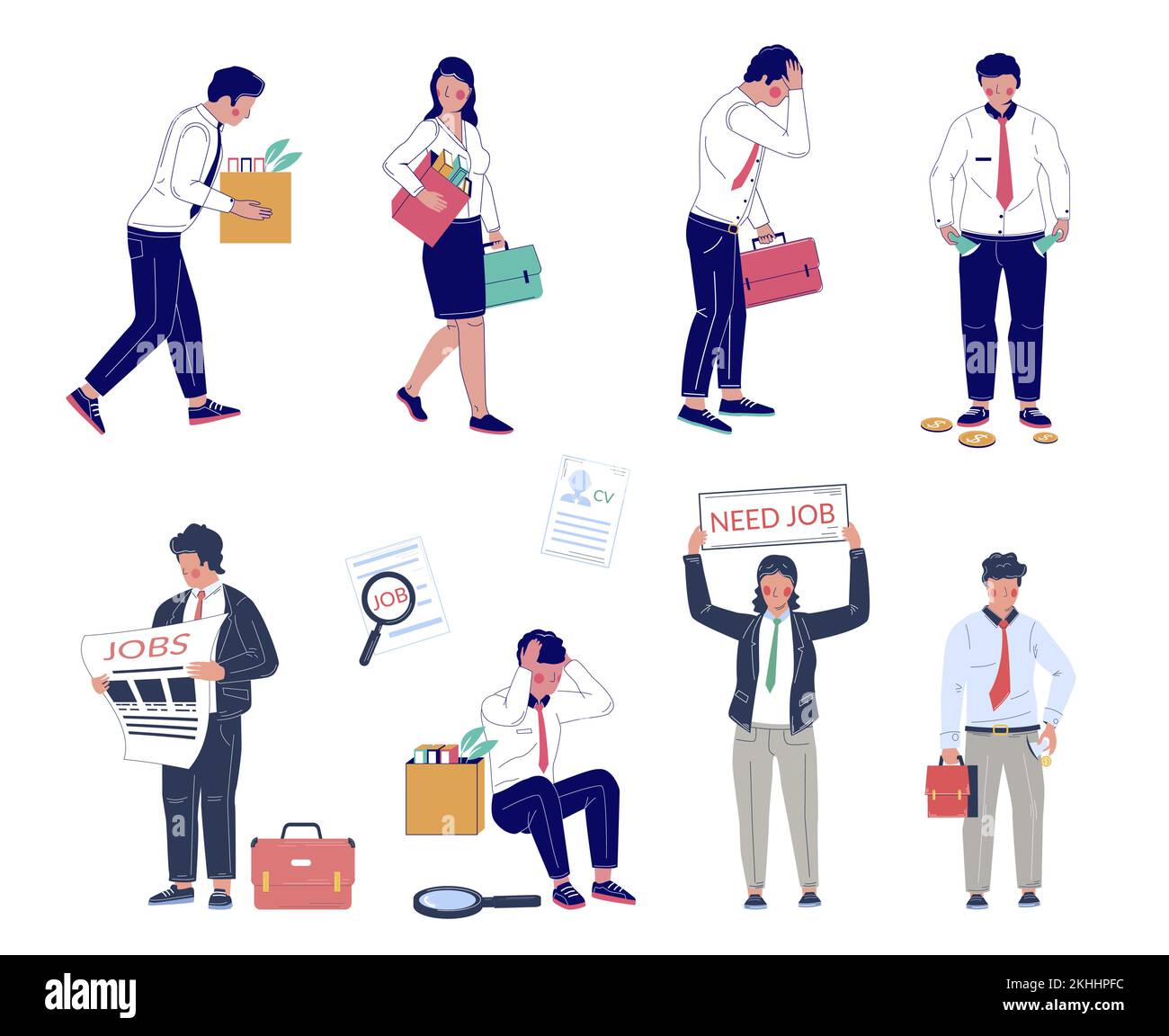 Unemployment vector fired business people flat set Stock Vector Image ...
