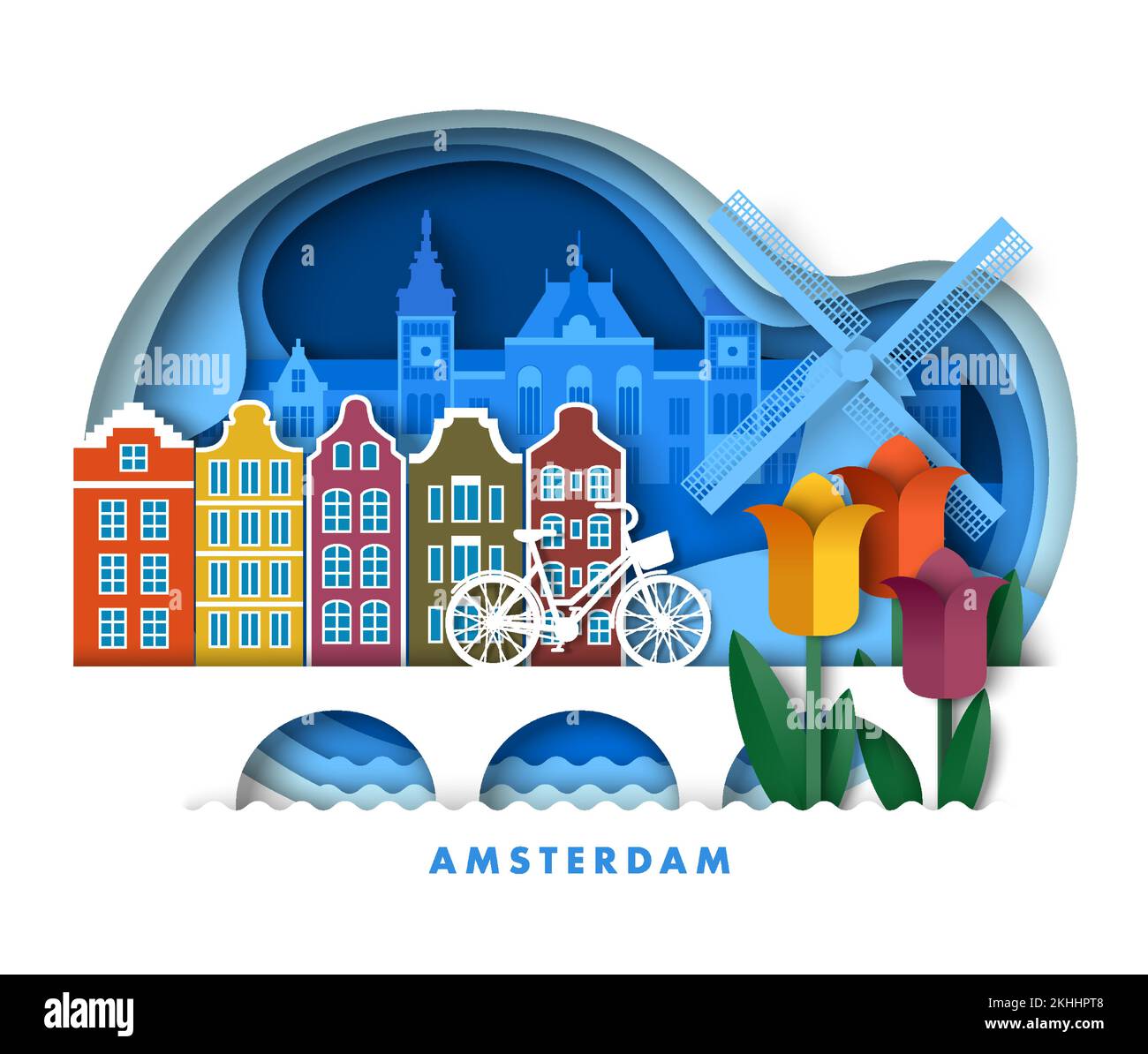Amsterdam city in Holland travel landscape vector Stock Vector Image ...