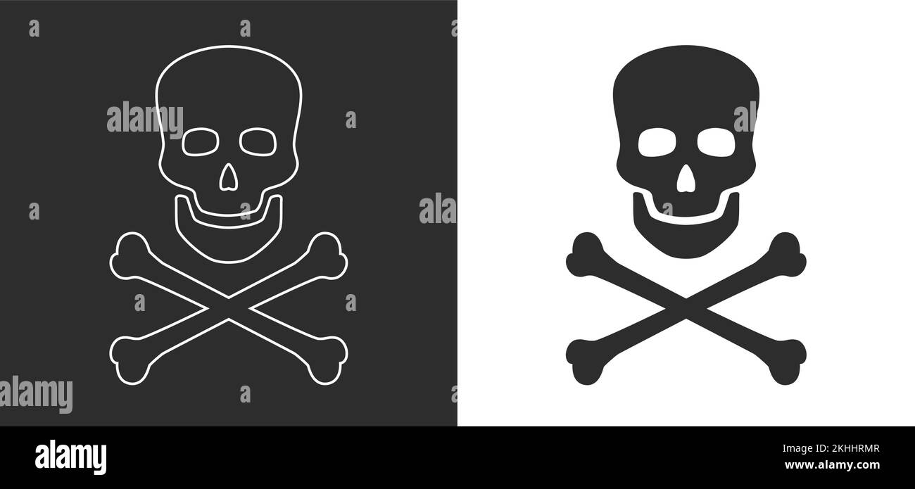 Danger Crossbones Skull Flat Stroke Vector Illustration For Caution ...