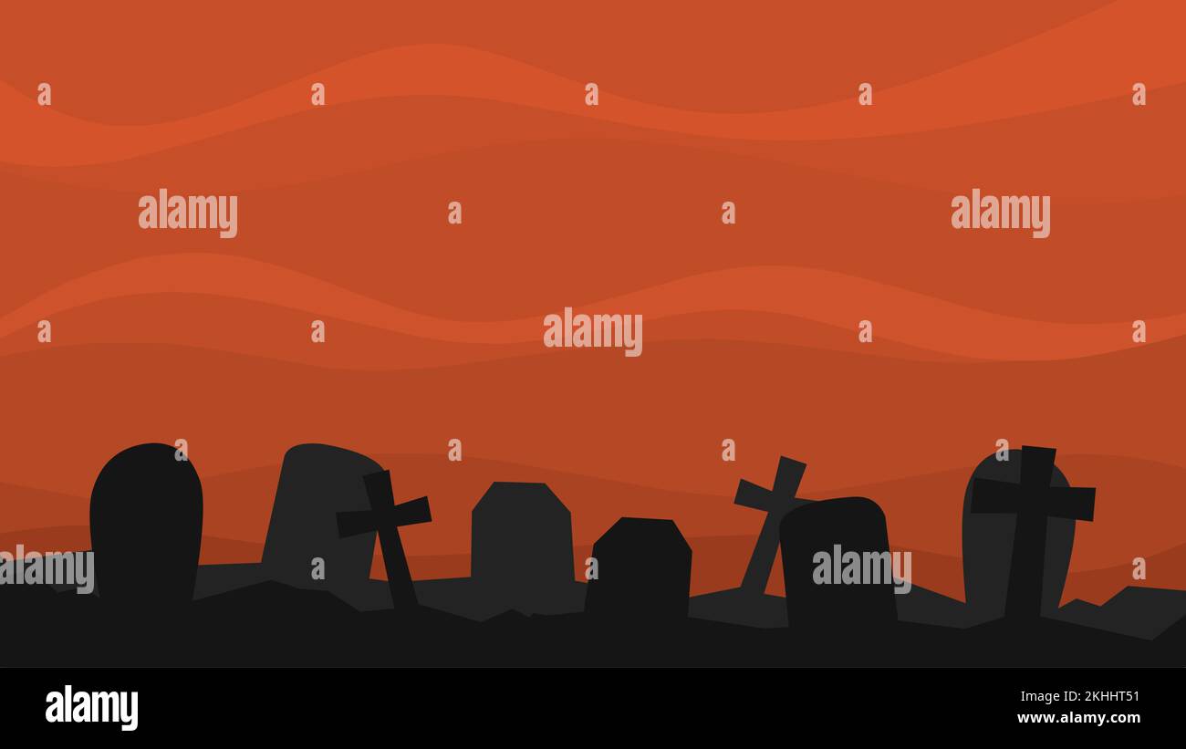 Halloween graveyard cartoon illustration. Halloween background of scary ...