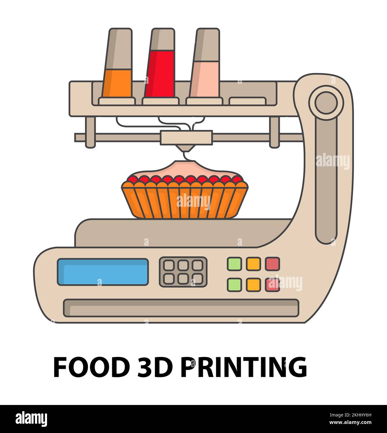 Food 3d printing technology vector illustration. Sweet pie cake dessert ...