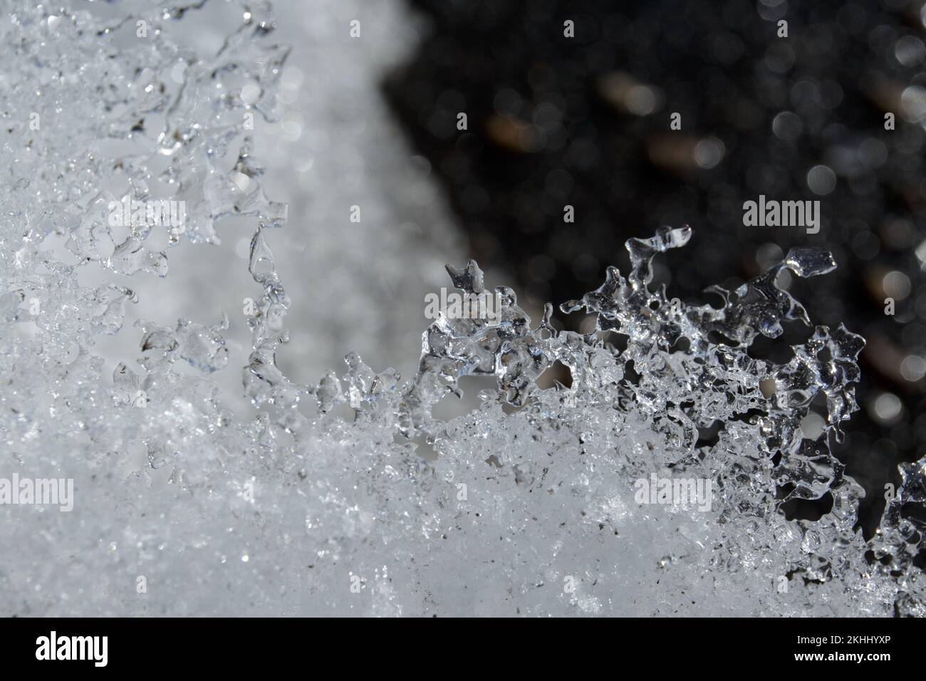 Frozen snowflakes, icing, melting snow, ice texture. icicles and a ...